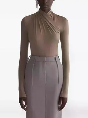 MUGLER Draped Long-sleeve Bodysuit - Neutrals