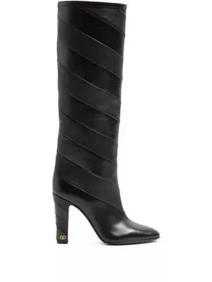 Valentino Garavani Leather Patchwork Block Heel Boots - Black
