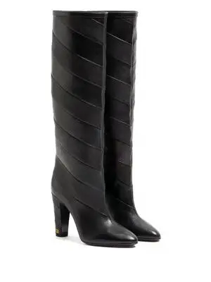 Valentino Garavani Leather Patchwork Block Heel Boots - Black