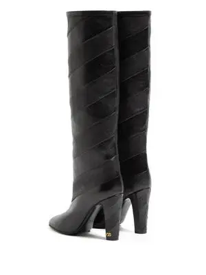 Valentino Garavani Leather Patchwork Block Heel Boots - Black