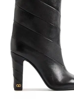 Valentino Garavani Leather Patchwork Block Heel Boots - Black