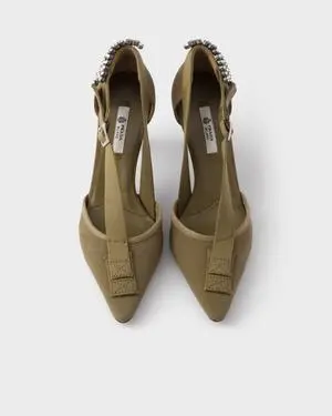 Prada Canvas Pumps With Crystals - Military Green