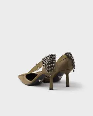 Prada Canvas Pumps With Crystals - Military Green