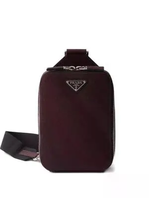 Prada Brique Leather Messenger Bag - Red