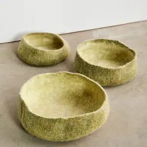 KANJU INTERIORS Hand-felted Wool Nesting Bowls - Olive Green