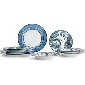Marchesa Monarcha Porcelain 12-piece Dinnerware Set - Blue