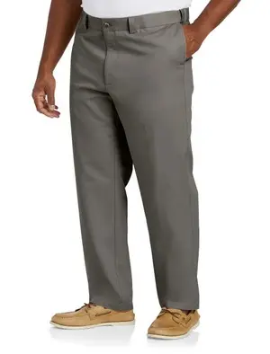 B+T ESSENTIALS Flat-front Twill Pants - Grey