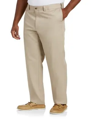 B+T ESSENTIALS Flat-front Twill Pants - Khaki