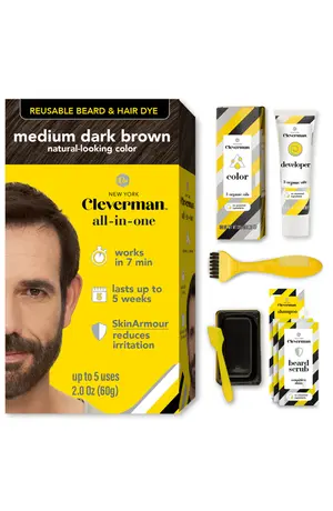 CLEVERMAN Reusable Beard & Hair Dye Kit Medium Dark Brown