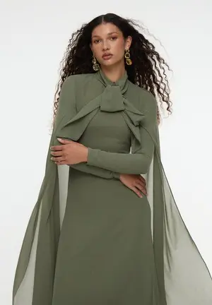 MARYISA Chiffon Maxi Dress With Cape And Bow