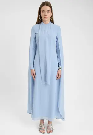 MARYISA Cape-style Chiffon Maxi Dress - Blue