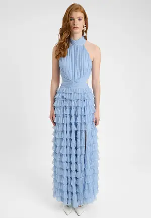 BEAUUT Ruffle Maxi Dress With Halter Neck