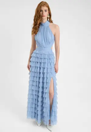 BEAUUT Ruffle Maxi Dress With Halter Neck