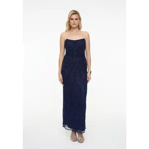BEAUUT Embellished Sequin Beaded Strapless Maxi Dress
