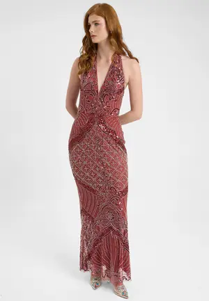 BEAUUT Embellished Sequin Beaded Maxi Gown
