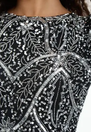 MARYISA Sequin Embellished Maxi Dress With Fitted Bodice - Black
