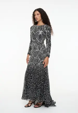 MARYISA Sequin Embellished Maxi Dress With Fitted Bodice - Black