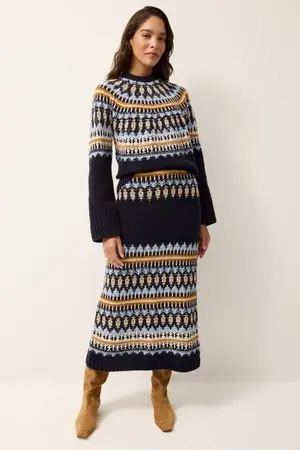 MARIE OLIVER Dion Fair Isle Yoke Sweater - Sea