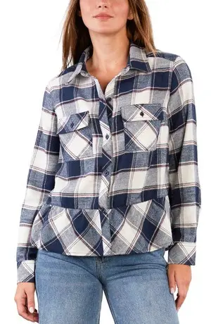 BILLY T Plaid Ruffle Peplum Button-up Shirt - Mighty Plaid