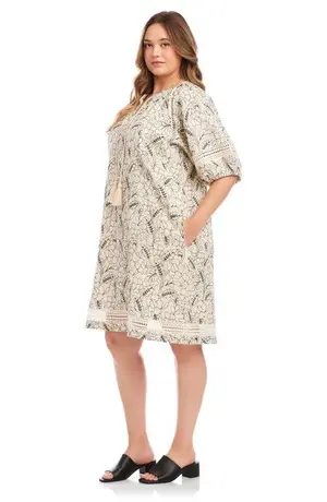 Karen Kane Floral Embroidered Tassel Cotton Dress