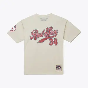 Mitchell & Ness David Ortiz Boston Red Sox Cooperstown Collection Throwback Name & Number T-shirt - Cream