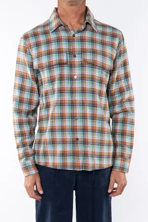 ARIKO Gender Inclusive Soft Plaid Shirt - Green/orange