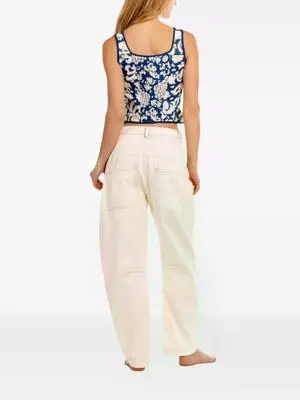 Agua Bendita Fallon Distressed Floral-embroidery Jeans