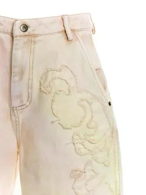 Agua Bendita Fallon Distressed Floral-embroidery Jeans