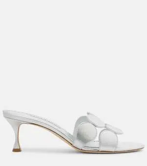 Manolo Blahnik Haribalmu 50 Metallic Leather Mules - Silver