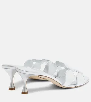 Manolo Blahnik Haribalmu 50 Metallic Leather Mules - Silver