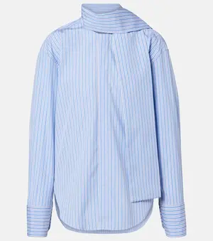 Plan C Striped Cotton Shirt With Scarf Detail