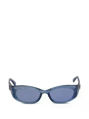 Gucci Logo-plaque Oval-frame Sunglasses - Blue