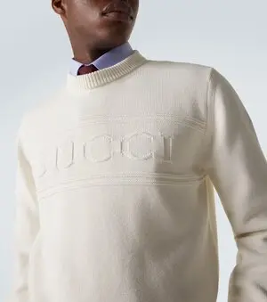 Gucci Logo Cotton And Wool Crewneck Sweater - White