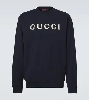 Gucci Logo Cotton Jersey Sweatshirt - Blue