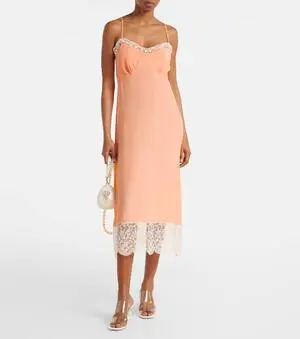 Simone Rocha Lace-trimmed Crêpe De Chine Slip Dress - Orange