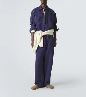 Studio Nicholson Cotton And Linen Wide-leg Pants - Blue