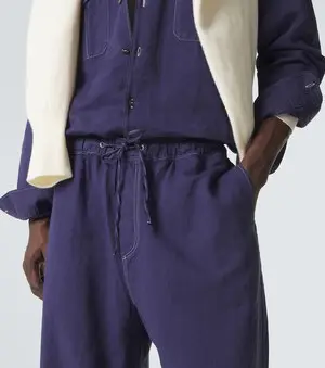 Studio Nicholson Cotton And Linen Wide-leg Pants - Blue