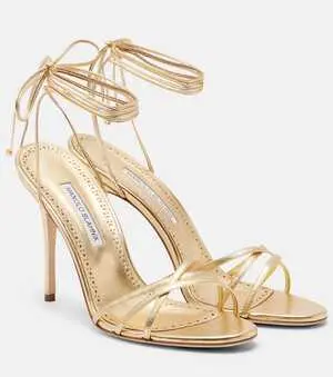Manolo Blahnik Leva 105 Metallic Leather Sandals - Gold