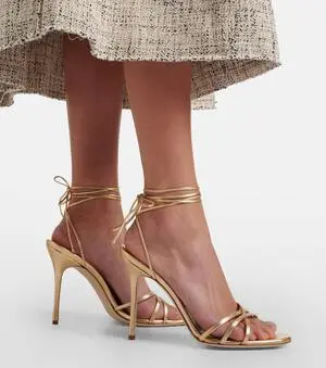 Manolo Blahnik Leva 105 Metallic Leather Sandals - Gold