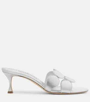 Manolo Blahnik Haribalmu 50 Metallic Leather Mules - Silver