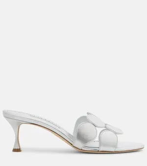 Manolo Blahnik Haribalmu 50 Metallic Mules - Silver