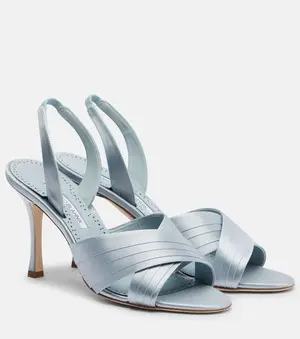 Manolo Blahnik Viera 90 Satin Slingback Sandals - Blue