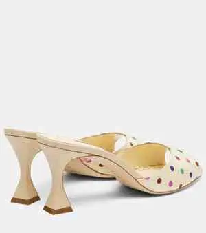 Manolo Blahnik Jadaron Polka-dot Twill Mules - Beige