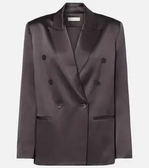 THE SEI Double-breasted Silk Satin Blazer
