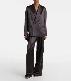 THE SEI Double-breasted Silk Satin Blazer