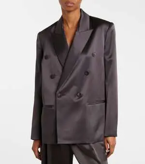 THE SEI Double-breasted Silk Satin Blazer