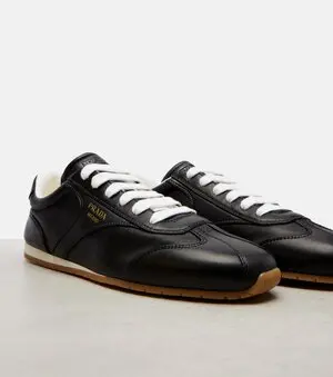 Prada Leather Lace-up Sneakers - Black