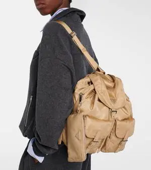 Prada Re-nylon Leather-trimmed Backpack - Beige