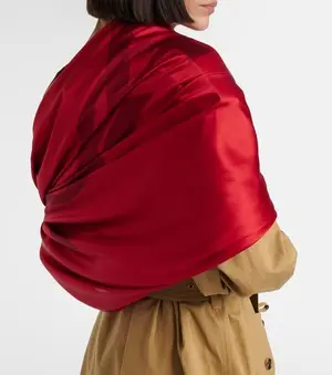 Saint Laurent Cassandre Printed Silk Charmeuse Scarf - Red