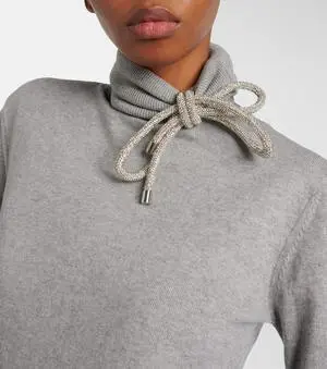 AREA Embellished Cotton And Cashmere Turtleneck Sweater - Grey
